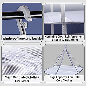 SNOMEL Folding Mesh Clothes Drying Rack, Windproof Sweater Cloth Dryer with Fixing Band, Collapsible Hanging Laundry Rack for Sweater, Outdoor, Indoor, Potable (1Pcs 1-Tier)