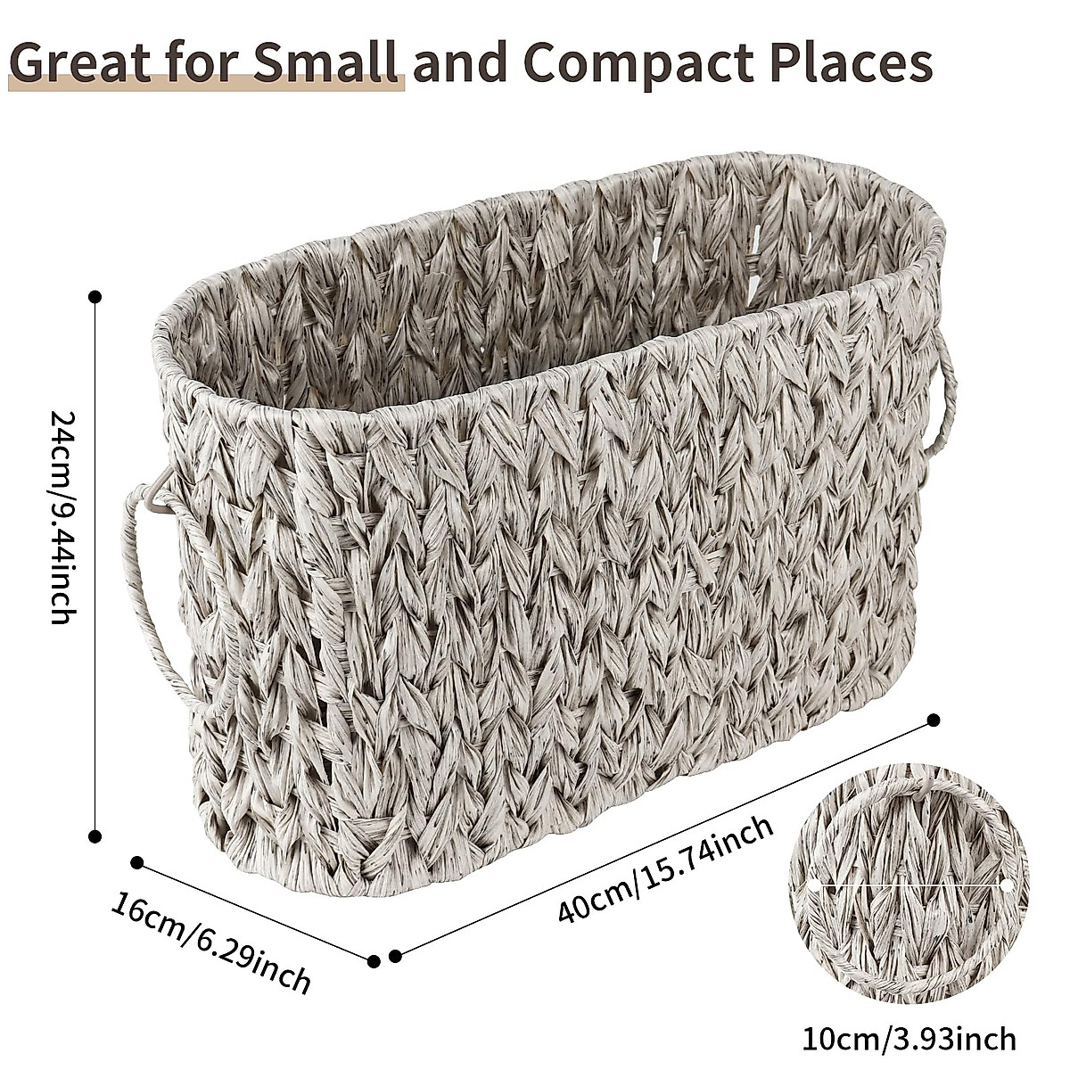 Bathroom Toilet Paper Roll Storage Basket, Bathroom Paper Storage, Toilet Paper Basket for 6 Mega Rolls, Toilet Paper Holder with Storage, Wicker Basket for Bathroom Accessories(Grey)