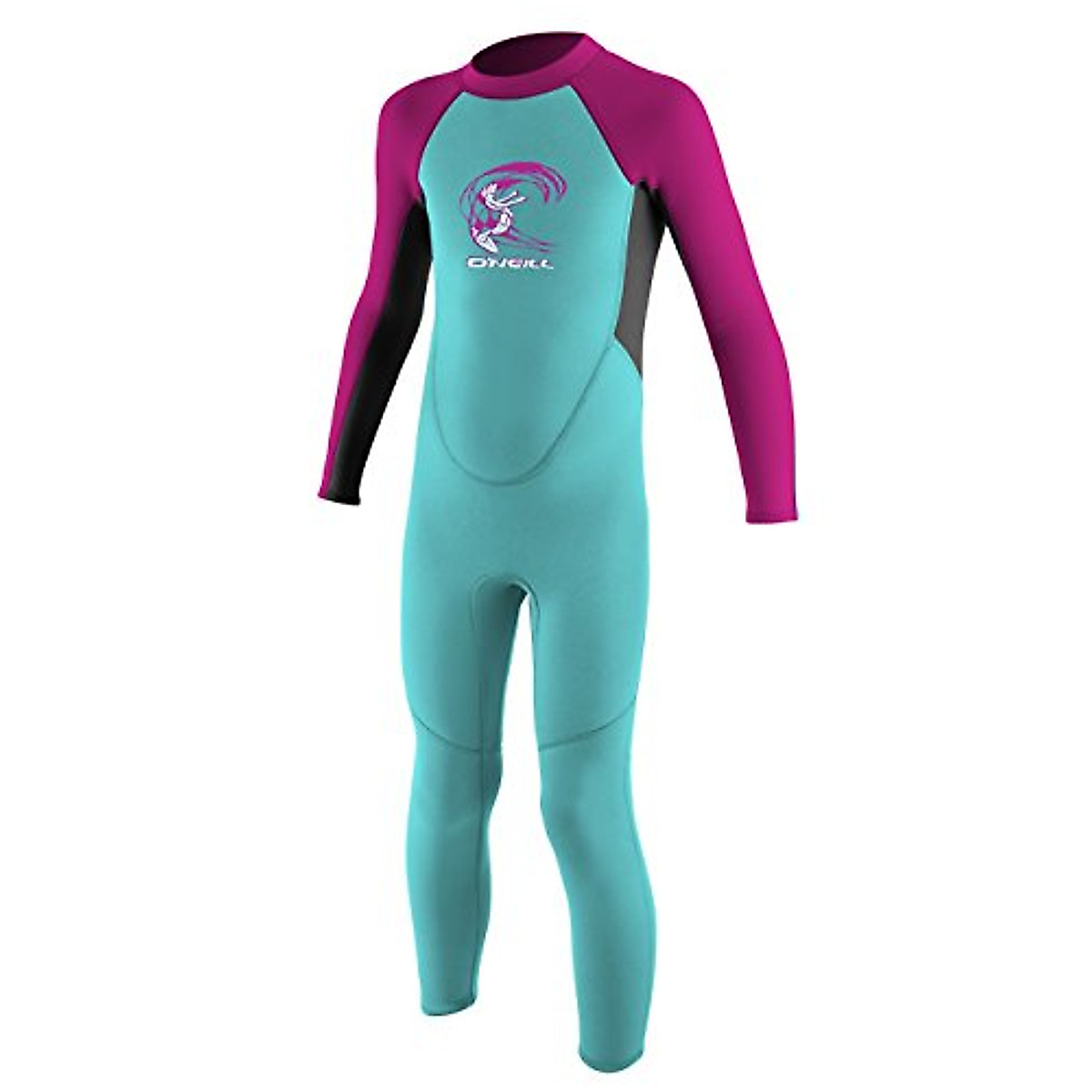 O'Neill Toddler Reactor-2 2mm Back Zip Full Wetsuit, Light Aqua/Graphite/Berry, 1