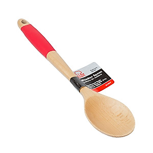Chef Craft Premium Silicone Handle Wooden Spoon, 14 inch, Red
