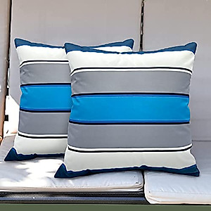 HYOPUO Set of 2 Outdoor Throw Pillow Covers, 18x18 Waterproof Farmhouse Stripes Pillow Covers, Outdoor Pillow Covers Decorative Cushion Covers for Furniture Patio Bench