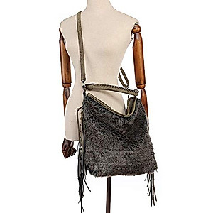 SHOMICO Fur Hobo Bag Fringe Purse for Women Boho shoulder Big (Large Fur Brown)