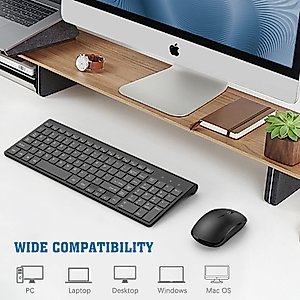 Rechargeable Wireless Keyboard and Mouse Combo- J JOYACCESS 2.4G Compact Quiet Slim Wireless Keyboard Mouse Combo for Laptop,PC,Desktop,Computer,Windows- Black