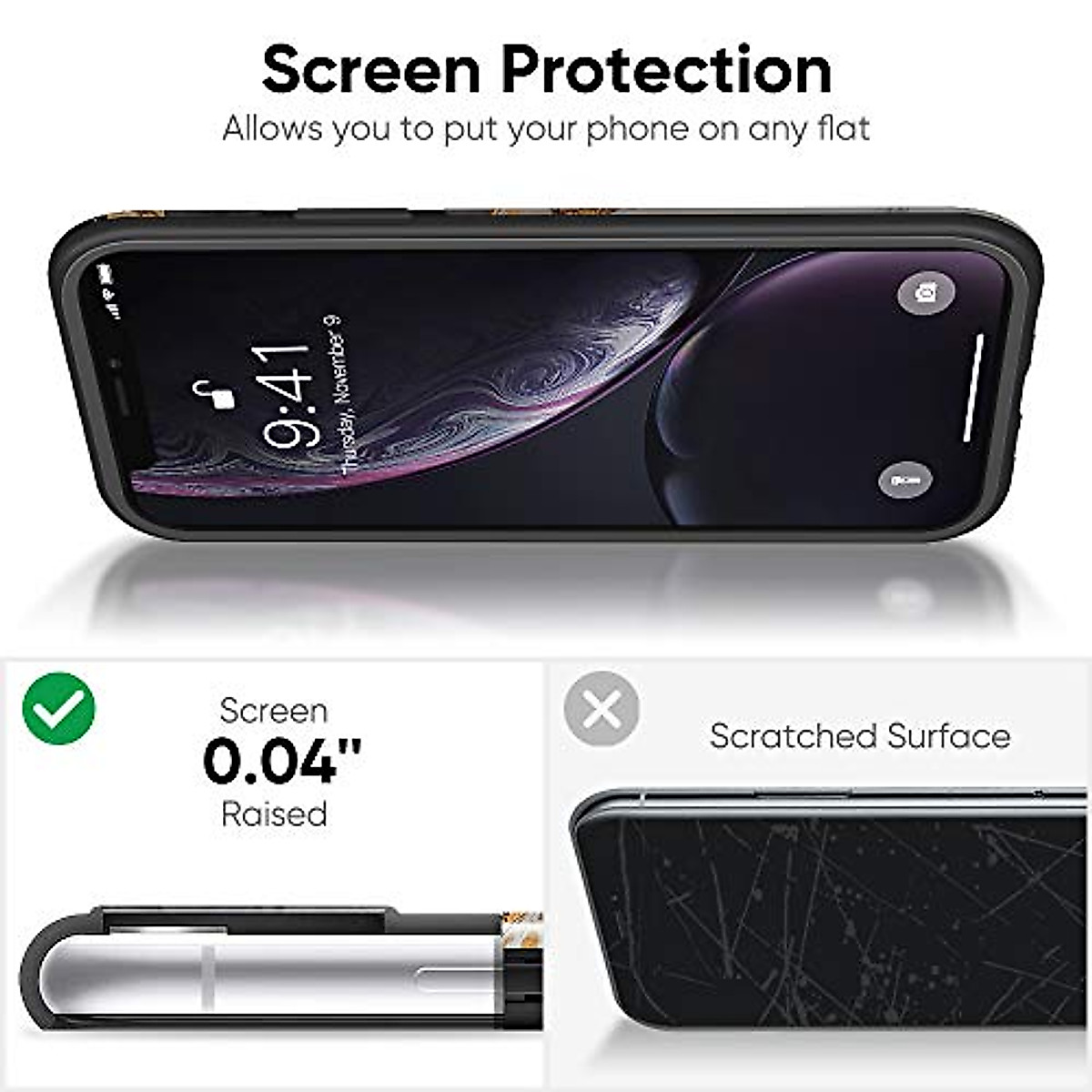 Dutyway for iPhone XR Marble Case, Cute Gold Glitter Phone Cases for iPhone 10xr, Heavy Duty Rugged Bumper Shockproof Protective Soft Rubber Hard PC Cover for Women Men (Black)