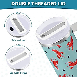 Caikeny Insulated Tumblers with Lid and Straw Brown Red Crayfish 40 oz Reusable Stainless Steel Cup Summer Water Bottle Coffee Travel Tumbler Mug for Women Men