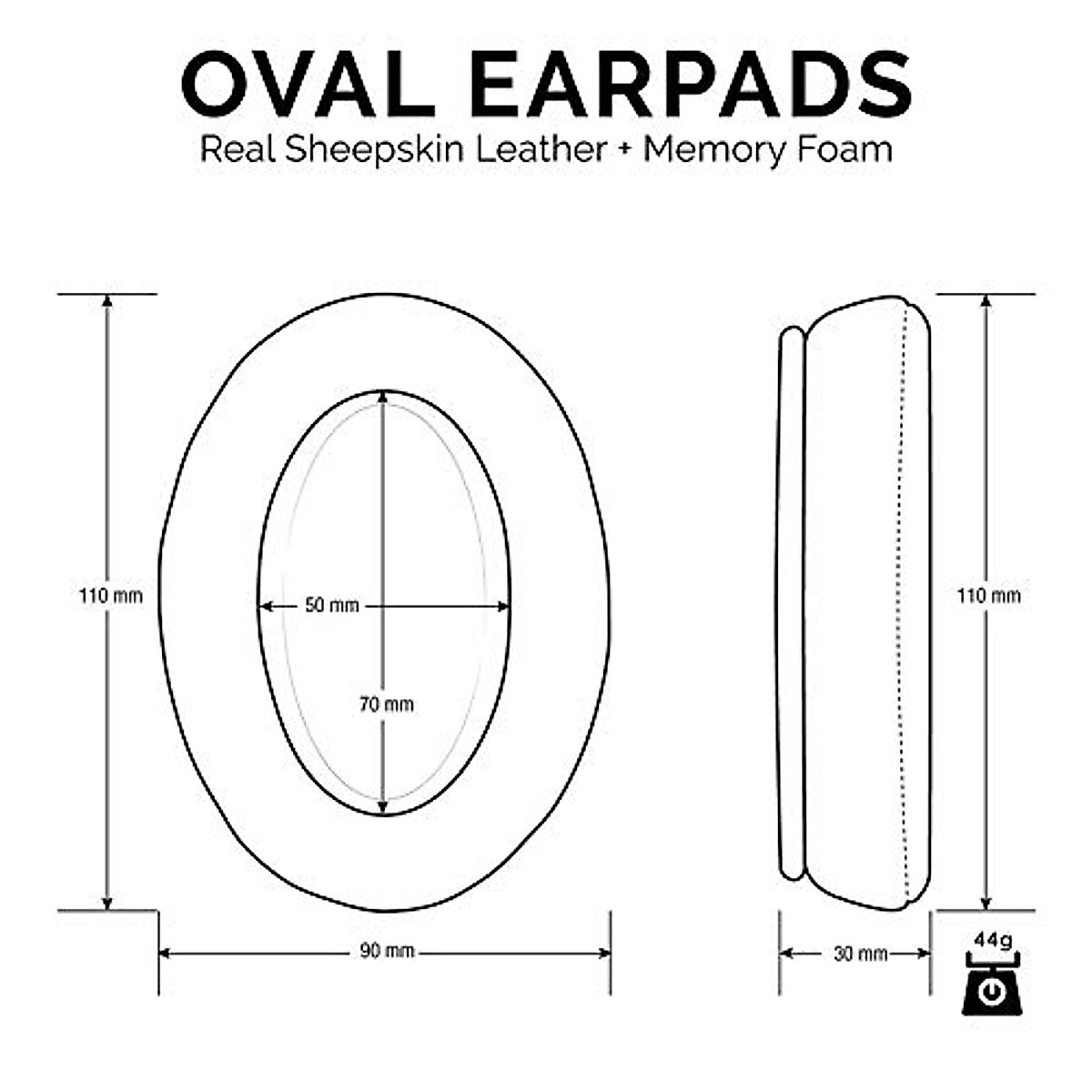 BRAINWAVZ Sheepskin Ear Pads for ATH M50X, M50XBT, M40X, HyperX, SHURE, Turtle Beach, AKG, ATH, Philips, JBL, Fostex Replacement Memory Foam Earpads & Fits Many Headphones (See List), Leather Oval