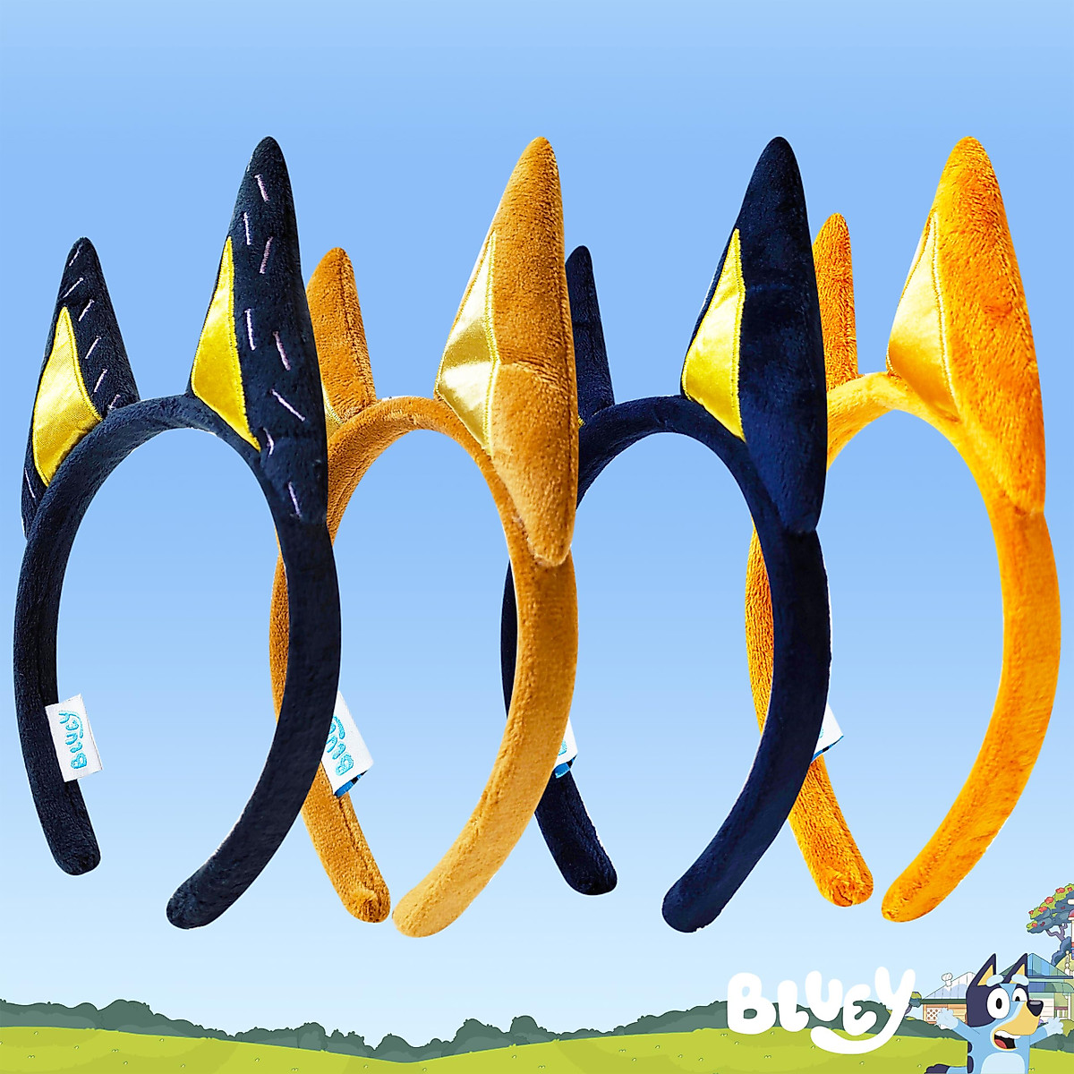 LUV HER Bluey Party Supplies - 4pc Animal Costume Ears Headband, Plush Soft Ears, Elastic Family Headbands for Halloween, Birthday, Play Day