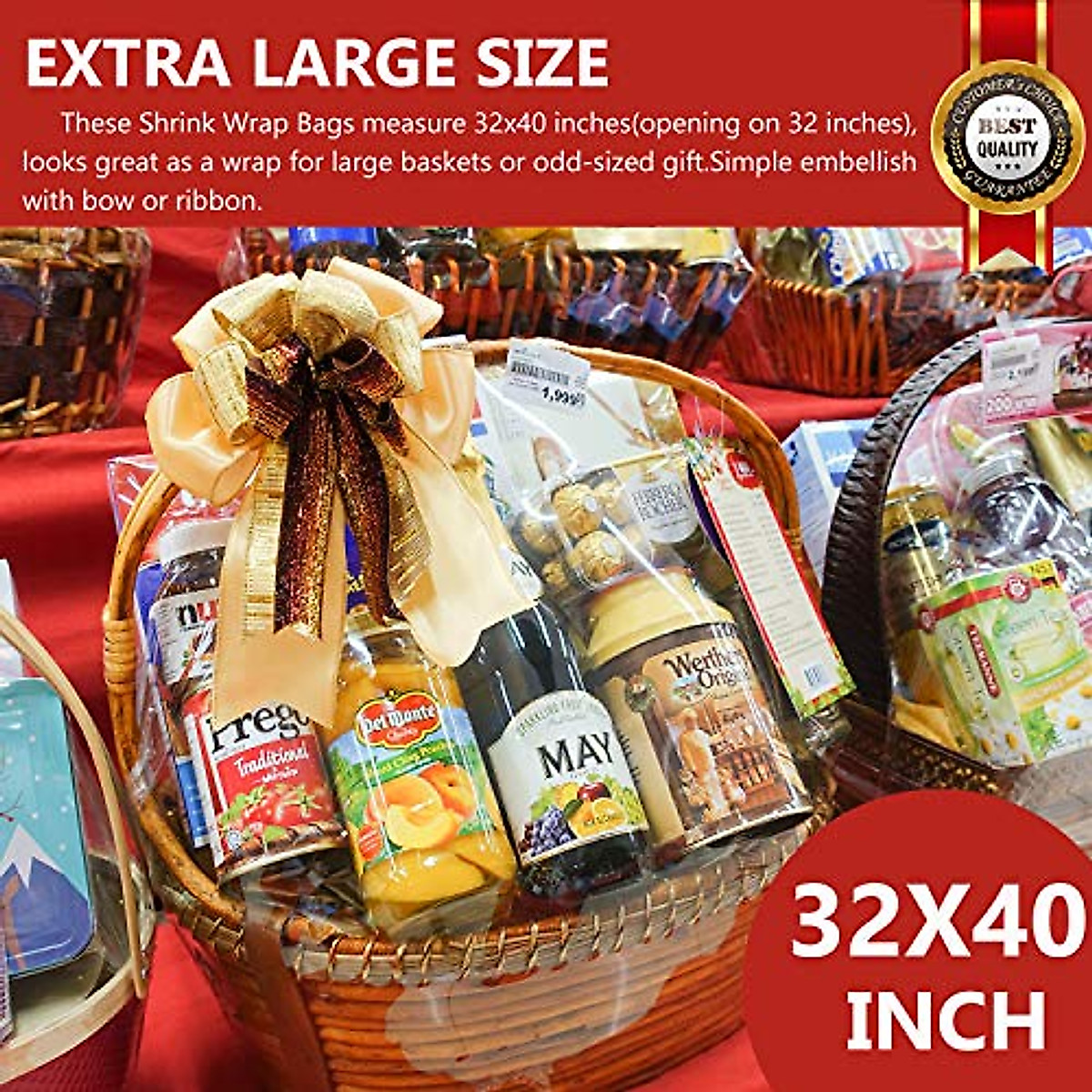 Extra Large Shrink Wrap Bags for Gift Baskets, 32x40 inches Clear PVC Heat Gift Basket Shrink Bags 5Pack