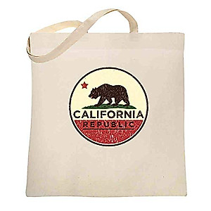 Pop Threads California Republic Flag Bear Retro Natural 15x15 inches Large Canvas Tote Bag