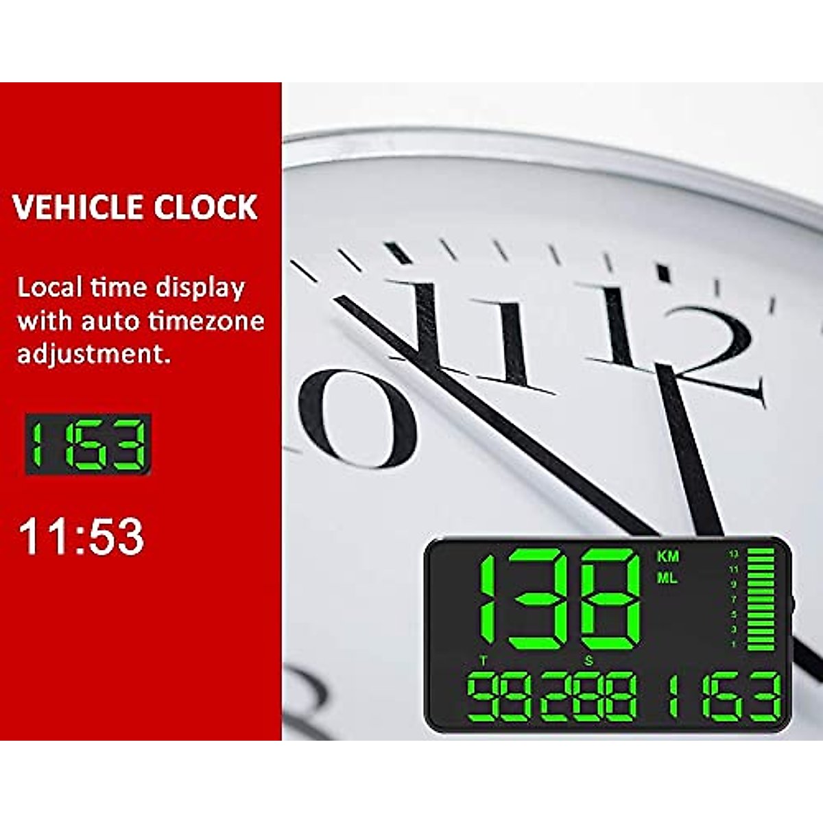 KingNeed Original Universal GPS Head Up Display Speedometer Odometer Car Digital Speed Display MPH Over Speeding Alarm Car Clock for All Vehicles C60/C60S/C80/C90 (C90)
