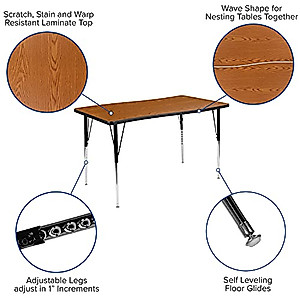 Flash Furniture 76" Oval Wave Collaborative Laminate Activity Table Set with 18" Student Stack Chairs, Oak/Black