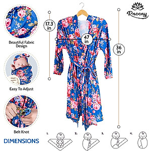 RNOONY Mommy and Me Robe and Swaddle Set M/L Color Black, Maternity Robe and Matching Baby Set, 2 Matching Hospital Outfits Nursery-Swaddling-Blankets for Boys Girls