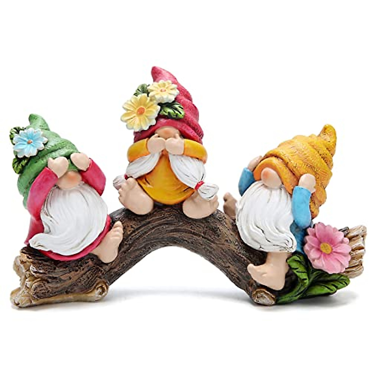 Hodao Spring Hear-No, See-No, Speak-No Gnomes Figurines Decorations Flower Gnomes Ornaments Scandinavian Tomte Elf Decor Gifts Summer Gnomes Figurines Decoration Home Table Spring Gnomes Decor