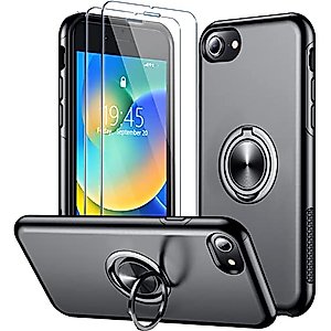 okzilla for iPhone SE Case 2022/3rd/2020, with [360 Rotation Ring Bracket Stand] [No Fall-Off Kickstand] [Military Grade Drop Protection] Slim Thin Shockproof Phone Case Cover 4.7 inch - Black