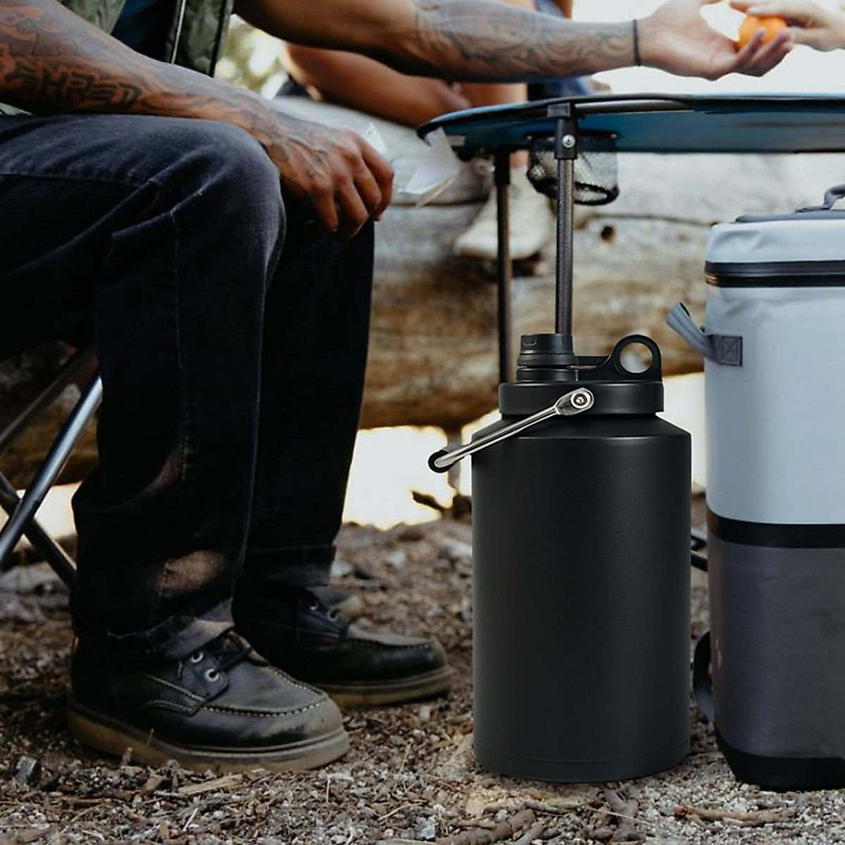 Miereirl 128 Oz Insulated Water Jug, One Gallon Stainless Steel Vacuum Double Walled Water Bottle With Handle, BPA-Free Keep Cold 48H Hot 24H, Wide Mouth For Sports, Gym, Traveling, Camping (Black)