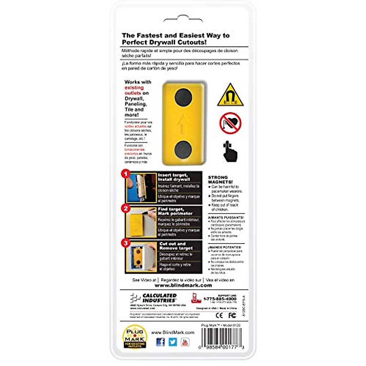 Calculated Industries 8120 Plug Mark Drywall Electrical Box Cutout Locator for Existing Electrical Outlets in Rehabilitation and Replacement Work, Red