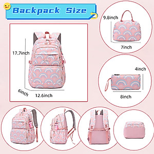 Elementary School Backpack for Girls,Waterproof Student Bookbag with Lunch box and Pencil Case