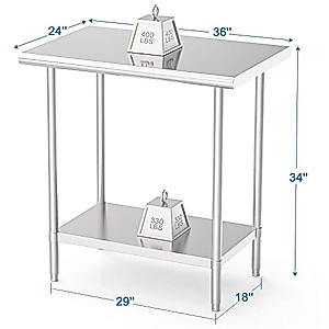 Stainless Steel Table, Aowos Outdoor Kitchen Metal Prep Table, 24 x 36 Inches Work Table with Adjustable Undershelf for Laundry Room, Garage - Heavy Duty, NSF Certified