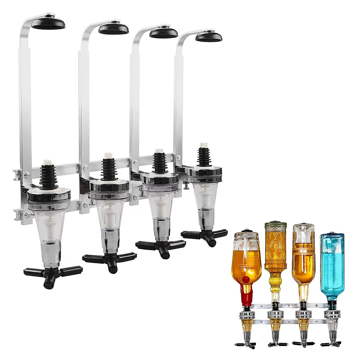 Wall Mounted Liquor Dispenser Revolving Nozzle Drinkware Set Bar Butler Bracket Wine Dispenser Machine Drinking Pourer 30ml by MUGLIO 4 bottle