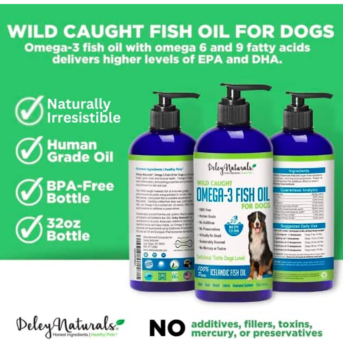 Wild Caught Fish Oil for Dogs - 32oz - Omega 3-6-9, GMO-Free - Reduces Shedding, Supports Skin, Coat, Joints, Heart, Brain, Immune System - Highest EPA & DHA Potency - Only Ingredient is Fish
