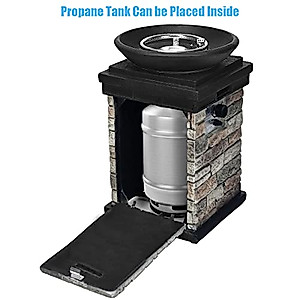 Giantex Propane Firebowl Column, 40,000 BTU Outdoor Gas Fire Pit, Compact Ledgestone Firepit Table with Lava Rocks and Rain Cover