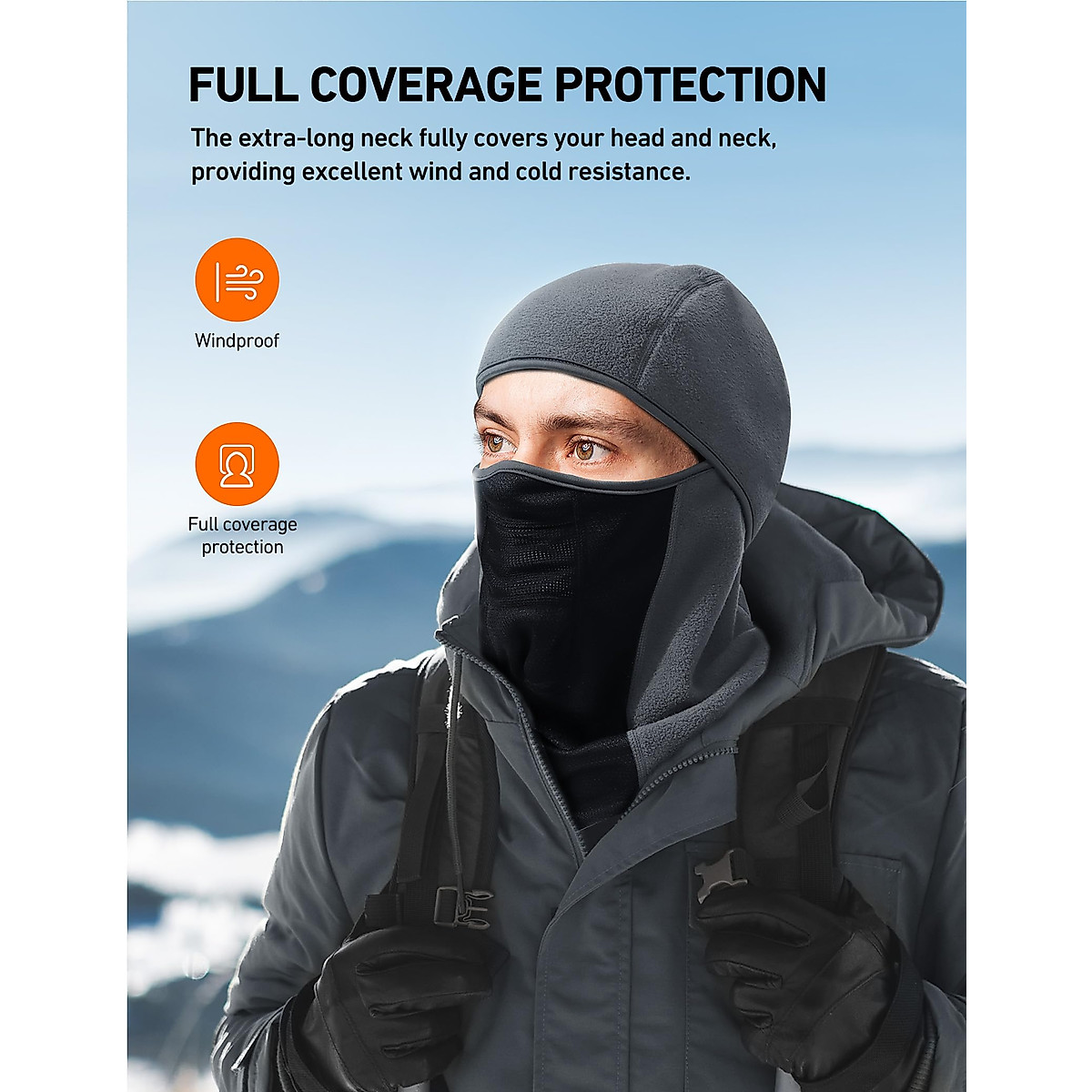 AstroAI Balaclava Ski Mask Winter Fleece Thermal Face Mask Cover for Men Women Warmer Windproof Breathable, Cold Weather Gear for Skiing, Outdoor Work, Riding Motorcycle & Snowboarding,Gray