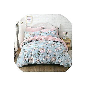 FADFAY Floral Duvet Cover Set 100% Combed Cotton Bedding Sets Reversible Zipper Bedding Chic Floral Bed Sheets (4-Piece, Full Size, 1 Duvet Cover, 1 Flat Sheet, 2 Pillowcases)