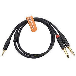 Disino 1/8 Inch TRS Stereo to Dual 1/4 inch TS Mono Y-Splitter Cable 3.5mm Aux Mini Jack Stereo Breakout Cable Path Cords - 3 feet