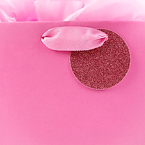 Hallmark 9" Medium Gift Bag with Tissue Paper (Pink Glitter Stripes) for Birthdays, Mothers Day, Baby Showers, Easter, Bridal Showers or Any Occasion