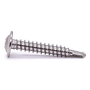 (50 pcs) #10 x 1-1/4" Stainless Wafer Head Self Drilling Screw, Modified Truss Head Self Driller, Phillips Drive Sheet Metal Tek Screws, 410 Stainless Steel, #2 Drilling Point, Dovetail