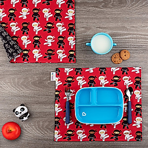 Funkins Reusable Cloth Placemats for Kids & Lunch Boxes | Reusable, Eco-Friendly | 15"x13", 2-ply, Thick, Absorbent, Machine Washable | Set of 2 Placemats (Ninjas)