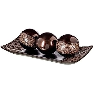 Creative Scents Dublin Home Decor Tray and Orbs Set - Coffee Table Decor Centerpiece Table Decorations for Living Room Decor - Decorative Accents Bowl with Spheres Balls for Dining Table Decor Brown