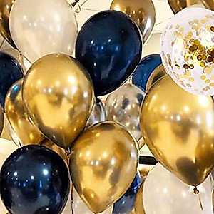 Boy's Party Decorations 60pcs 12in Navy Gold Confetti Metallic Chrome Balloons for Baby Shower Birthday Wedding Party Decorations
