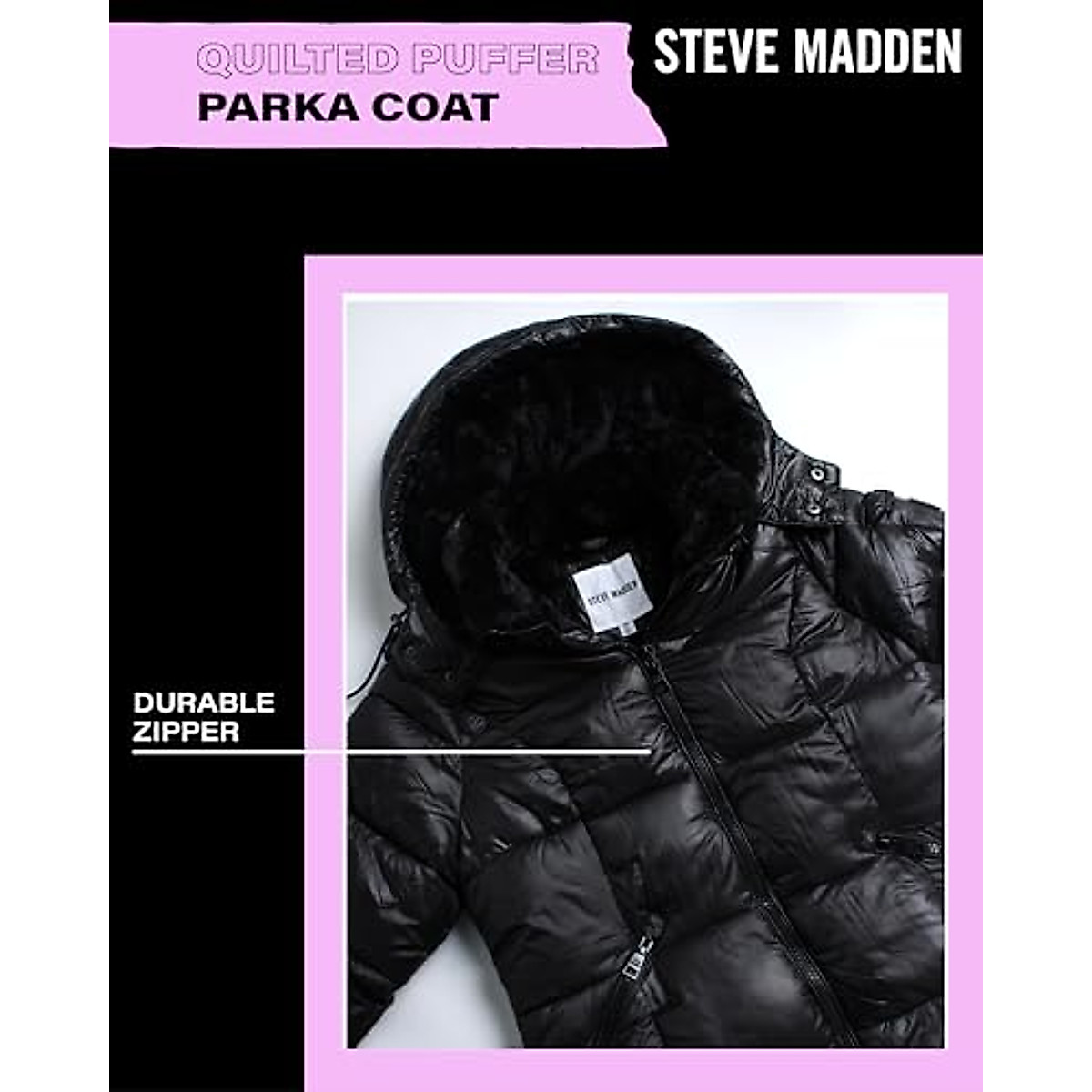 Steve Madden Women's Winter Jacket - Heavyweight Quilted Puffer Parka Coat - Faux Fur Lined Outerwear Jacket for Women (S-XL), Size Medium, Black