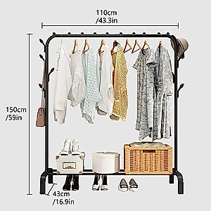 GIFZES Clothing Rack Clothes Rack,Metal Clothing Garment Rack,Heavy Duty Clothes Stand Rack with Bottom Shelf for Hanging Clothes, Coats, Skirts, Shirts, Sweaters Black
