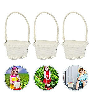 6pcs Flower Basket with Handle Wicker Rattan Flower Basket Handwoven Basket Picnic Candy Baskets for Home Shop Restaurant Flower Decor Heart White