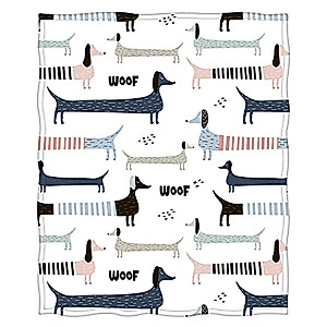 Levens Dachshund Dog Blanket Gifts for Women Girls Boys Decor for Home Bedroom Living Room Crib Car, Cute Soft Comfort Lightweight Throw Plush Blankets White 50"x60"