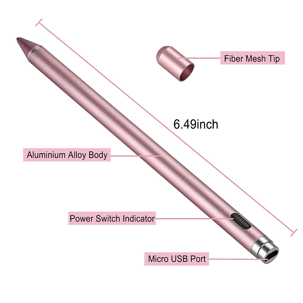 Stylus Pens for Touch Screens,Active Stylus Compatible for Apple iPad,Rechargeable 1.5mm Fine Point Smart Pencil Digital Compatible iPad and Most Tablet,for Drawing and Handwriting (Pink)