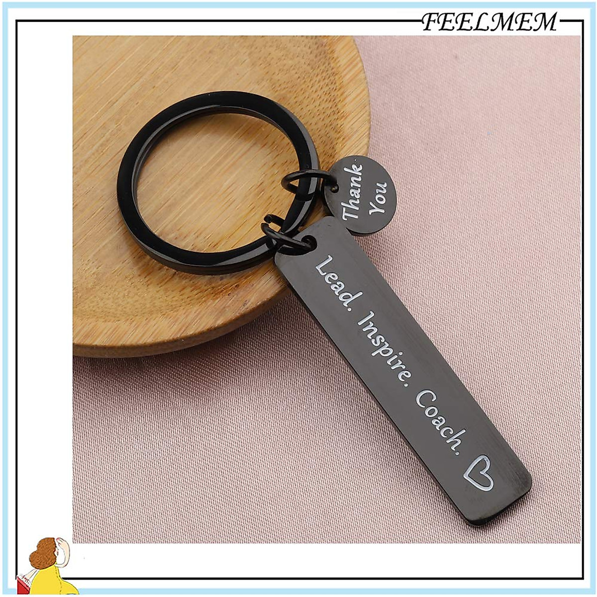 FEELMEM Coach Keychain - Stainless Steel Lead Inspire Thank You Gift for Cheer/Football/Baseball/Volleyball/Track Coach (Black)