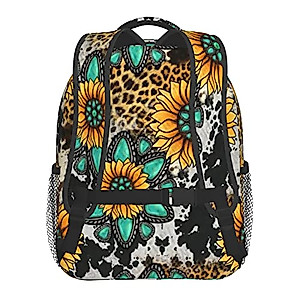 Jolisa-Buoncore Sunflower Turquoise Cow Print School Bags Kids Bag Backpack For School,Casual Daypacks For Teens Black One Size