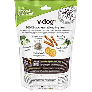 V-dog Dog Treats - Vegan Breathbone Teeth Cleaning Dental Bones - Fresh Breath - 8 Ounces - Minis - All Natural, Made in USA - 10 Bones - 3" Long - Easy to Digest