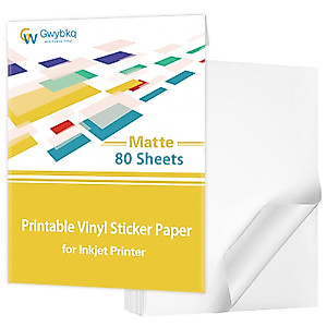 Premium Printable Vinyl Sticker Paper for Inkjet Printer,80 Sheets Matte White Waterproof Decal Paper, 8.5x11 inches ,Dries Quickly and Holds Ink Beautifully