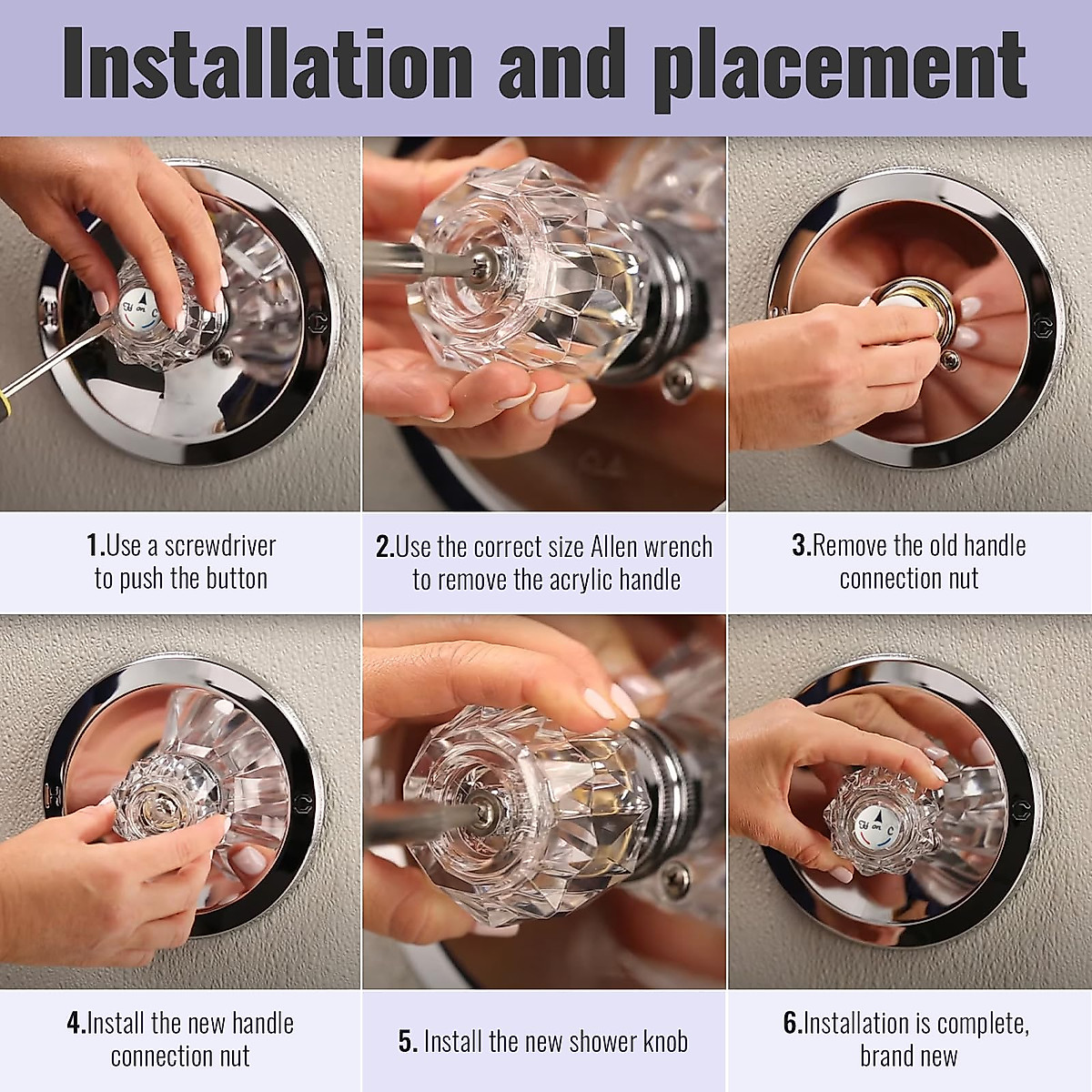 Handle Replacement for RP41661, Knob Compatible with Delta and Peerless Single Handle Bathtub Faucets, Clear Acrylic Diamond Shape Shower Kit