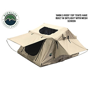 Overland Vehicle Systems TMBK 3 Person Roof Top Tent with Rain Fly Tan Body & Green Rainfly - Black Aluminum Base with Black Ladder - Universal Fitment