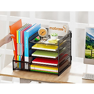 Marbrasse Desk Organizer with File Holder, 5-Tier Paper Letter Tray Organizer, Mesh Desk Organizers and Accessories with Magazine Holder, Desktop Organizer and Storage for Office Supplies (Black)