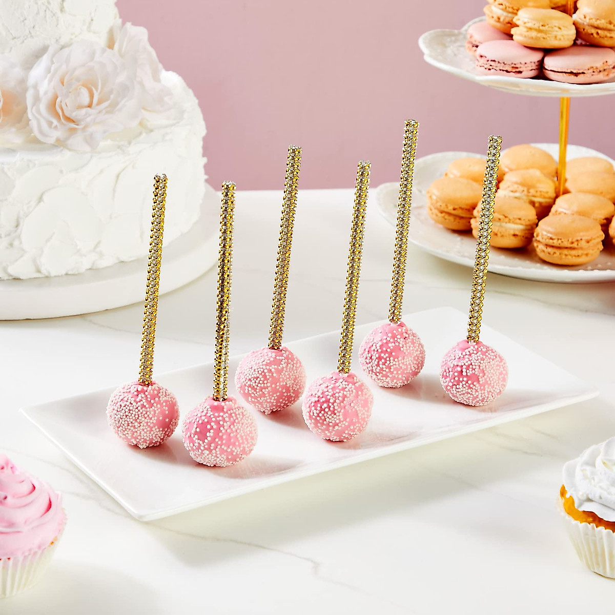 Sparkle and Bash 36 Pack Rhinestone Gold Cake Pop Sticks for Candy Apples, Lollipops, Dessert Bar (6 In)
