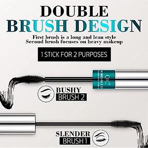 2 Pack Lash Cosmetics Mascara 5x Longer Lash Mascara, 2 in 1 Black Mascara Waterproof Mascara Volume and Length Eye Cosmetics Long-Lasting Natural Liquid Eyelash Mascara Black Makeup