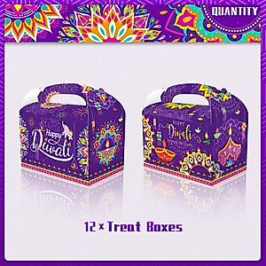 KYMY Diwali Treat Boxes, 12pcs Happy Diwali Goodie Candy Gift Boxes for Snack Sugar Chocolate, India Festival of Lights Gift Boxes, India Festival Party Favor for Diwali Decorations