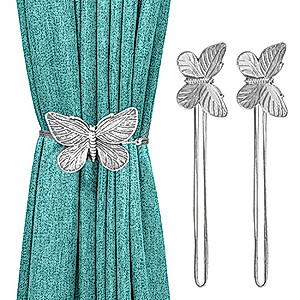 Lewondr Magnetic Curtain Tie, 1 Pair Vintage Butterfly Resin Flower Curtain Drapery Holdback Retro Window Curtain Decorative Buckle Holder for Home Office Cafe Balcony, Silver