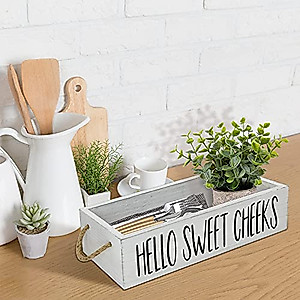 Bathroom Decor Box 2 Sides Funny Toilet Paper Holder Wood Tank Box Over Toilet Paper Storage Basket with Rope Handle Rustic Bathroom Paper Organizer Box with Funny Sign Farmhouse Home Decor Box